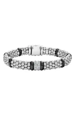 Lagos Black Caviar Diamond 2-link Bracelet - Silver/black Ceramic/diamond