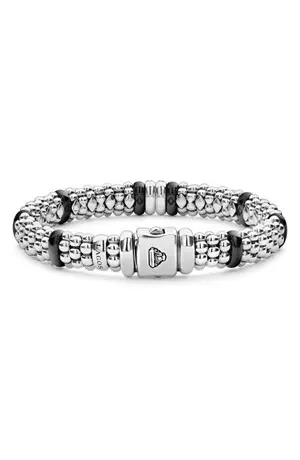 Lagos Black Caviar Diamond Link Bracelet - Silver/black Ceramic/diamond