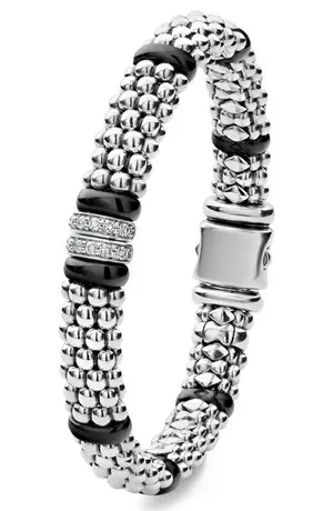 Lagos Black Caviar Diamond Link Bracelet - Silver/black Ceramic/diamond