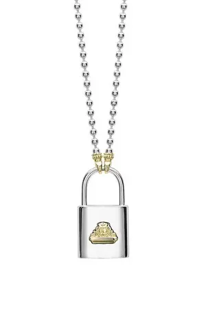 Lagos Beloved Large Lock Two-tone Pendant Necklace - Silver