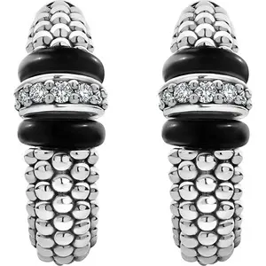 Lagos Caviar Ceramic Diamond Hoop Earrings - Black