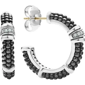 Lagos LAGOS Caviar Ceramic Diamond Hoop Earrings Silver/black Ceramic/diamond