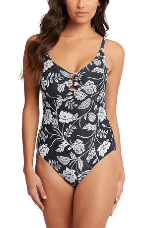 SEA LEVEL Floral Print One-piece Swimsuit - Night Sky