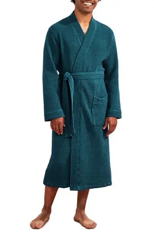 COYUCHI Gender Inclusive Waffle Weave Organic Cotton Robe Deep Ocean