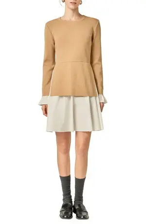 English Factory Combo Knit And Poplin Dress