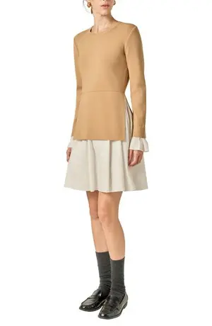 English Factory Combo Knit And Poplin Dress