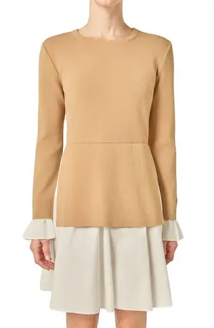 English Factory Combo Knit And Poplin Dress