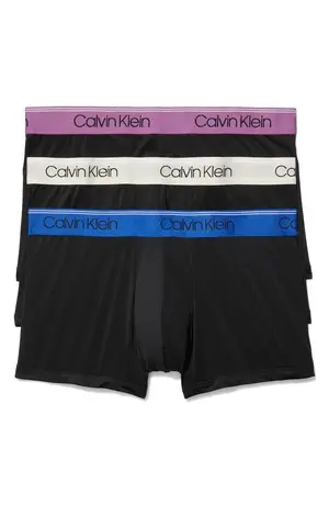 Calvin Klein 3-pack Low Rise Microfiber Stretch Trunks Black/ Blue/white/purple Logo