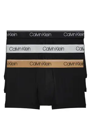 Calvin Klein 3-pack Low Rise Microfiber Stretch Trunks Black W/ Assorted Bands