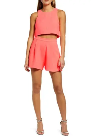 Black Halo Black Halo Cropped Top And Pleated High Waist Shorts Set Neon Coral