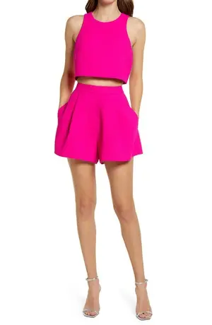 Black Halo Black Halo Cropped Top And Pleated High Waist Shorts Set Vibrant Pink