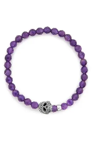 Lagos Signature Caviar Skull Stone Stretch Bracelet - Amethyst