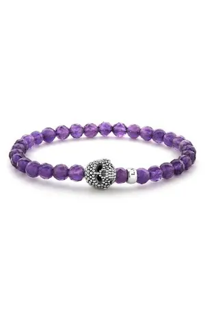Lagos Signature Caviar Skull Stone Stretch Bracelet