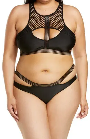 COQUETTE Mesh & Strap Detail Bra & Briefs Set - Black