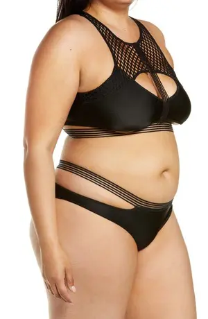 COQUETTE Mesh & Strap Detail Bra & Briefs Set - Black