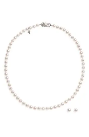 Mikimoto Cultured Pearl Necklace And Stud Earrings Set - White Gold