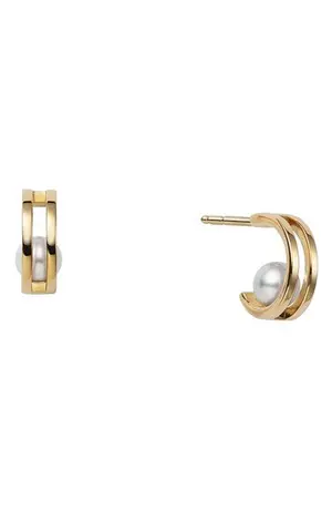 Mikimoto Mikimoto Classic Cultured Pearl Hoop Earrings Yellow Gold