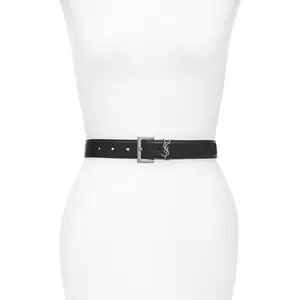 Saint Laurent Monogram Laque Leather Belt - Nero