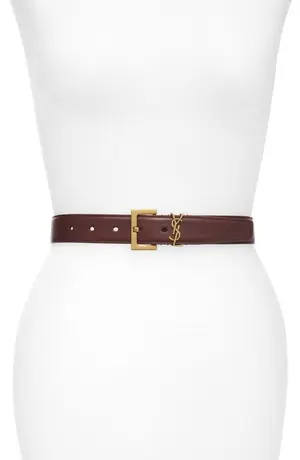 Saint Laurent Monogram Laque Leather Belt - SAINT LAURENT Rouge Legion
