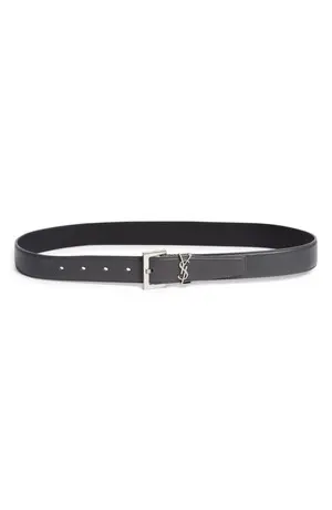 Saint Laurent Monogram Laque Leather Belt - SAINT LAURENT Storm