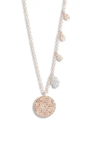 Meira T Diamond Pavé Disc & Hamsa Necklace - Rose Gold