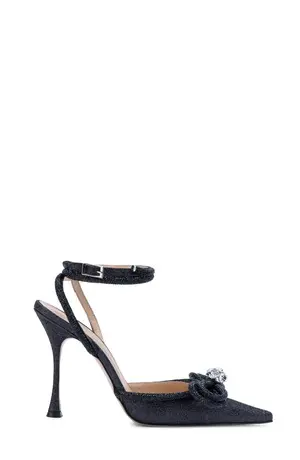 Mach & Mach Glitter Double Crystal Bow Pointed Toe Pump