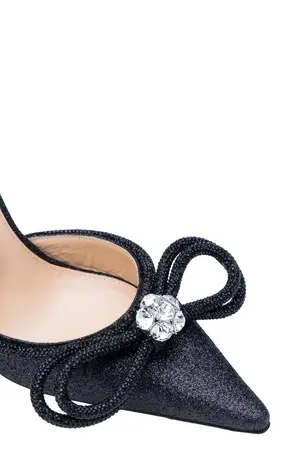 Mach & Mach Glitter Double Crystal Bow Pointed Toe Pump