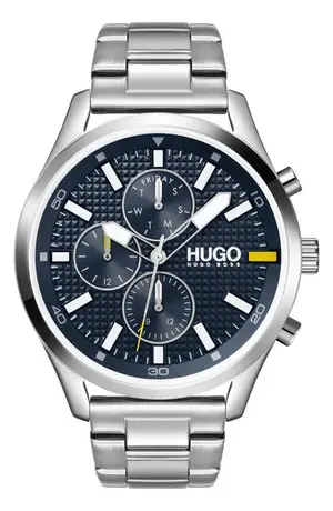 Hugo Chase Chronograph Stainless Steel Bracelet Watch - Blue Dial