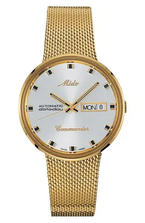 MIDO Mido Commander Automatic Mesh Strap Watch Gold/ White/ Gold