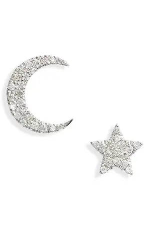 Meira T Diamond Mismatched Stud Earrings - White Gold