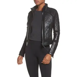 Blanc Noir Leather & Mesh Moto Jacket - Black