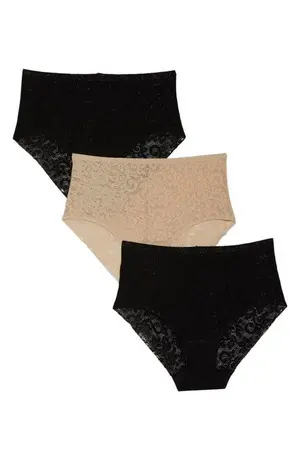 TC Shapewear Assorted 3-pack Lace Briefs - Black/ Black/ Warm Beige