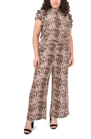 1.State Flutter Sleeve Jumpsuit Brown/ Multi