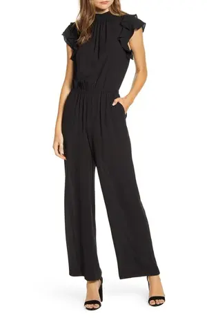 1.State Flutter Sleeve Jumpsuit Rich Black