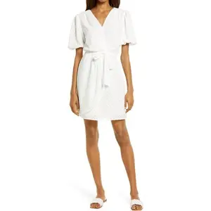 Fraiche By J Dot Jacquard Faux Wrap Dress - White