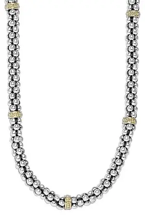 Lagos Two-tone Caviar Beaded Necklace - Silver/ Gold