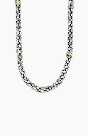 Lagos Two-tone Caviar Beaded Necklace - Silver/ Gold