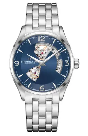 Hamilton Jazzmaster Gent Open Heart Automatic Bracelet Watch - Silver/ Blue/ Silver