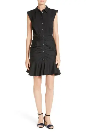 Veronica Beard Flare Hem Ruched Shirtdress - Black
