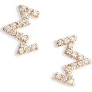 Anzie Diamond Zigzag Stud Earrings - Gold/ Diamond