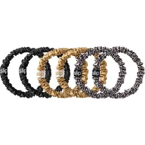 Slip Slip Pure Silk 6-pack Skinny Scrunchies Gold/leopard/black