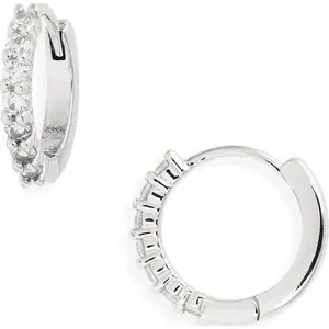 Nordstrom Crystal Huggie Hoop Earrings - Clear- Silver