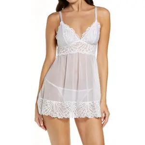 BLACK BOW Sarah Lace Babydoll Chemise - White