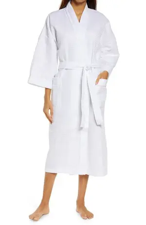 Majestic International Somerset Woven Waffle Robe - White
