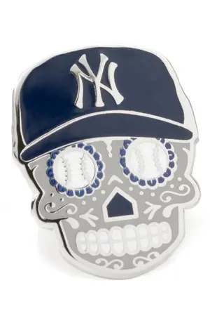 CUFFLINKS, INC. Sugar Skull Lapel Pin With Baseball Cap Detail - Gray