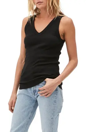 Michael Stars Maya Cotton V-neck Tank - Black