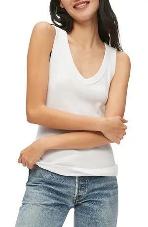 Michael Stars Maya Cotton V-neck Tank - White