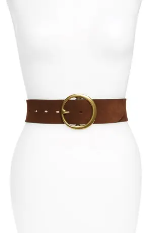 Treasure & Bond Round Buckle Suede Belt Cognac