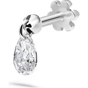 MARIA TASH Single Floating Pear Diamond Threaded Stud Earring - White Gold