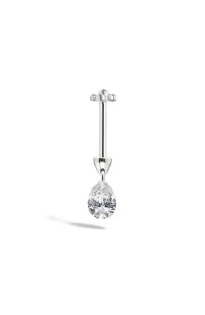 MARIA TASH Single Floating Pear Diamond Charm Threaded Stud Earring - White Gold